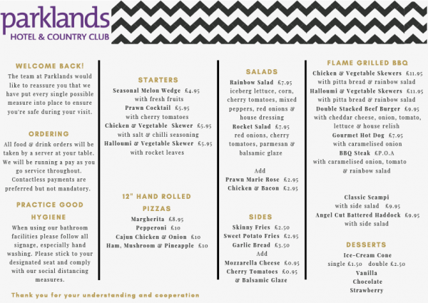 Parklands Patio: Menu & Allergens - Parklands Country Club