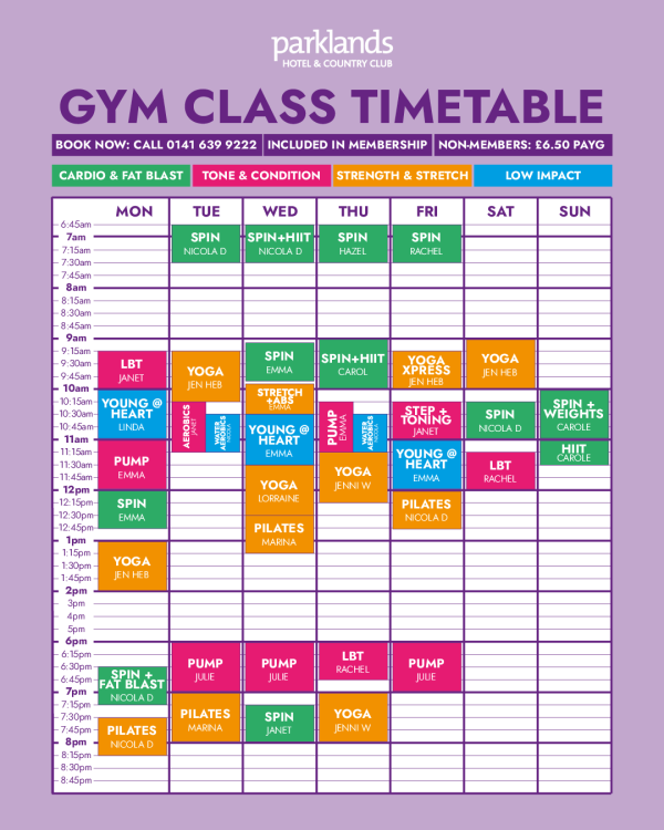 Gym Class Timetable Social Sept22 - Parklands Country Club
