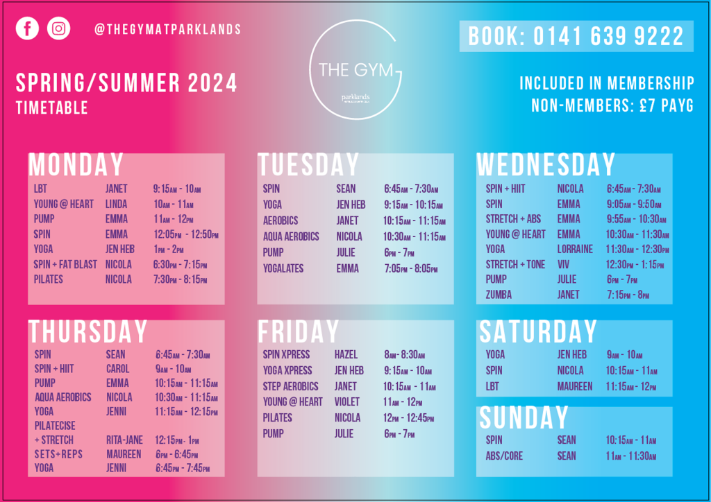 Spring & Summer Timetable 2024 - Parklands Country Club